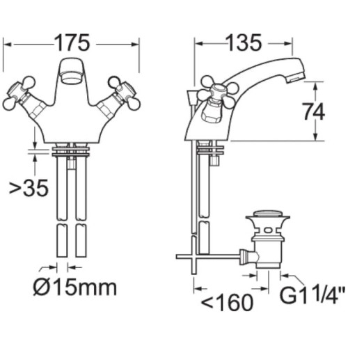 METHVEN/DEVA TUDOR MONO BASIN MIXER WITH WASTE - West BS Live